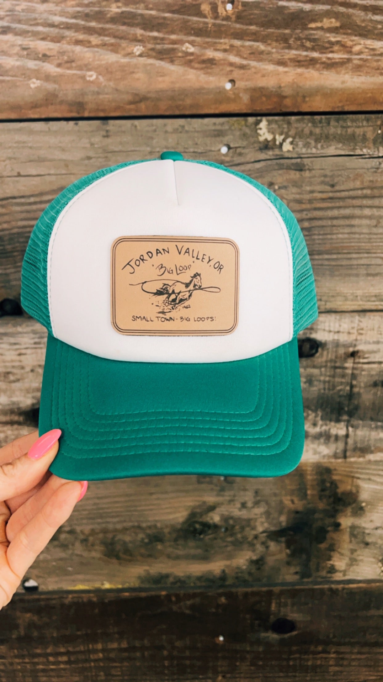 Big Loop Rodeo Leather Patch Hat - Jade & White – Triangle T Boutique