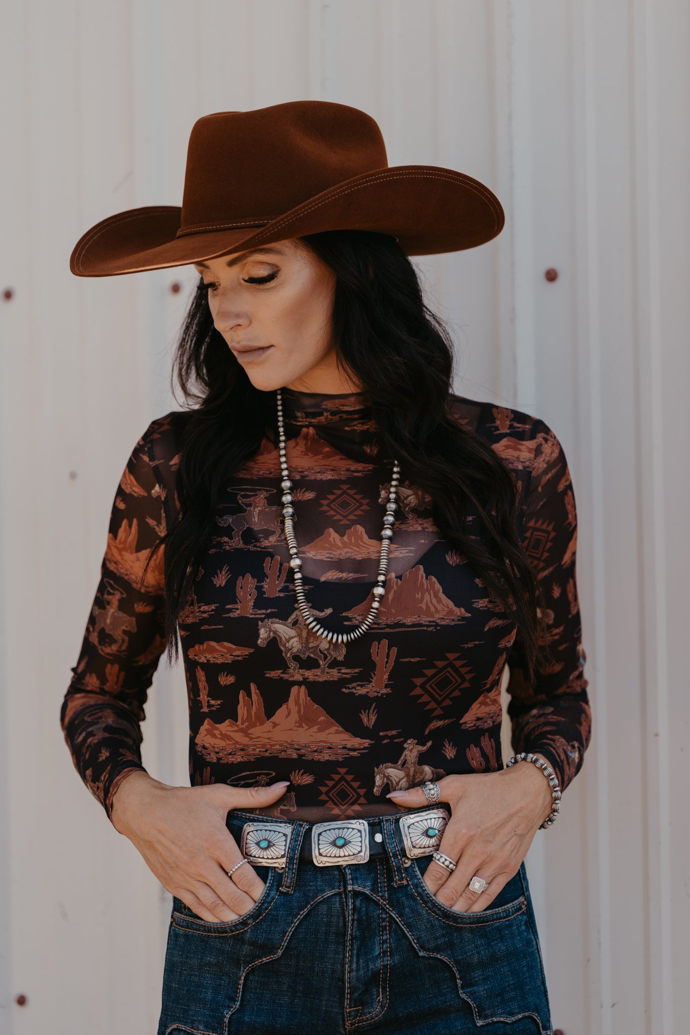 Rusty Aztec Cowboy Mesh Top – Triangle T Boutique