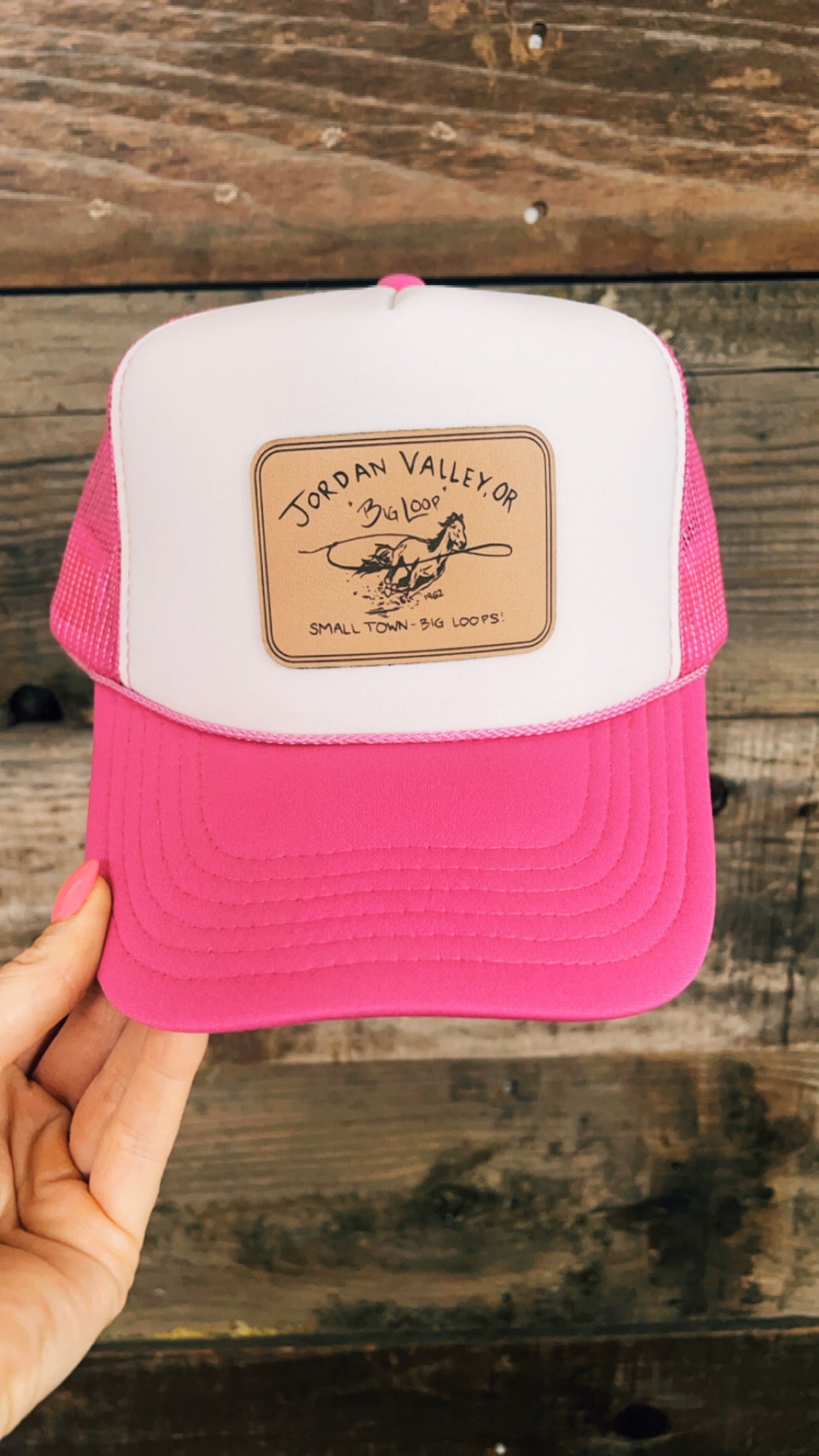 Big Loop Rodeo Leather Patch Hat - Pink & White – Triangle T Boutique